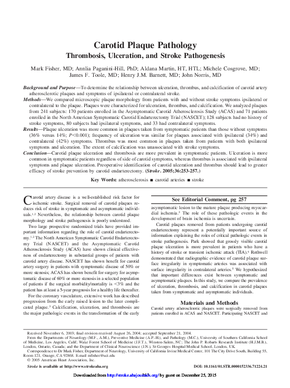 (PDF) Carotid plaque pathology: Thrombosis, ulceration, and stroke ...