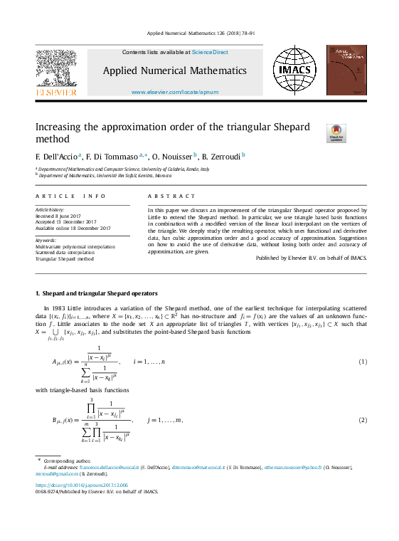 (PDF) Increasing the approximation order of the triangular Shepard method | Otheman Nouisser ...
