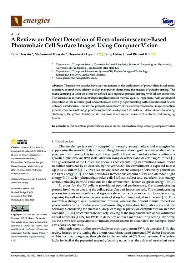 Pdf A Review On Defect Detection Of Electroluminescence Based Photovoltaic Cell Surface Images