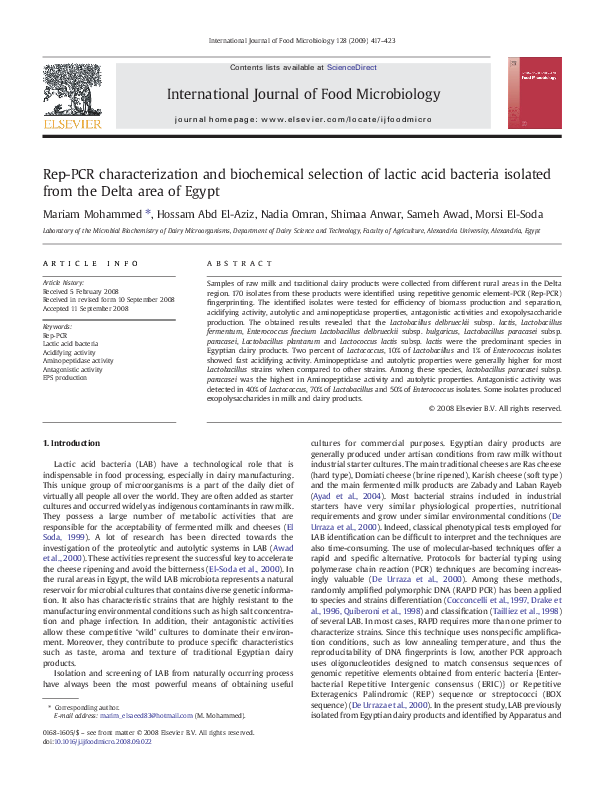 (PDF) Rep-PCR characterization and biochemical selection of lactic acid bacteria isolated from ...