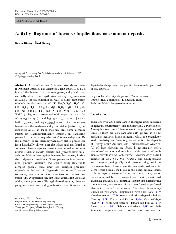(PDF) Activity diagrams of borates: implications on common deposits