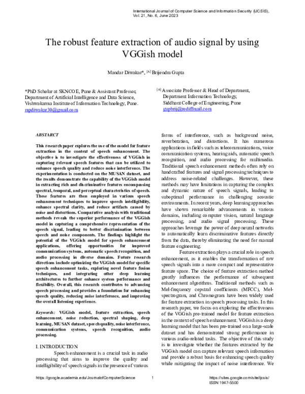 Pdf The Robust Feature Extraction Of Audio Signal By Using Vggish Model
