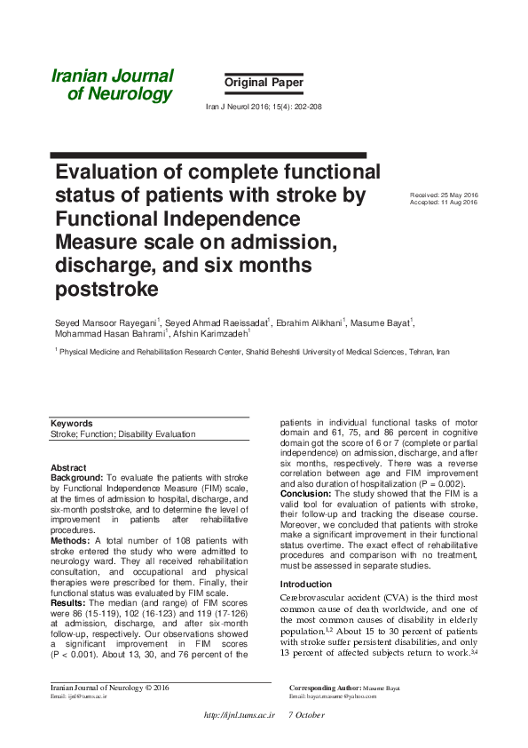 (PDF) Evaluation of complete functional status of patients with stroke ...