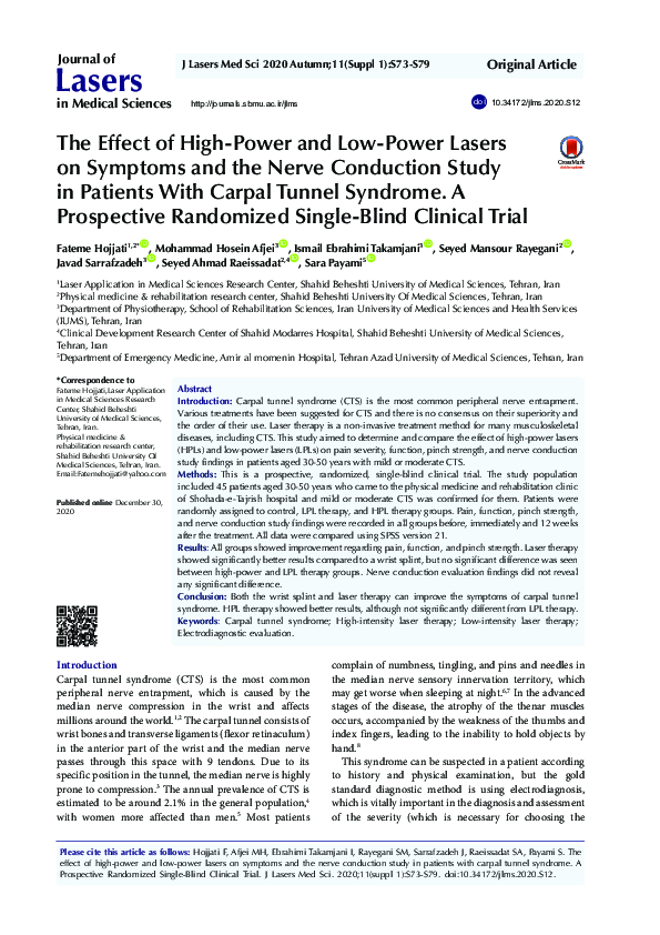 (PDF) Laser Therapy in Carpal Tunnel Syndrome: HPL vs. LPL Effects