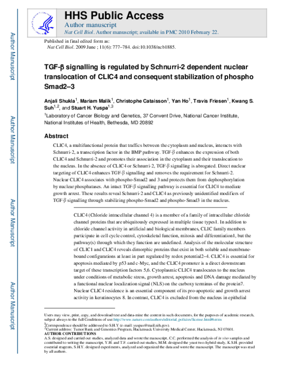 (PDF) TGF-β signalling is regulated by Schnurri-2-dependent nuclear ...