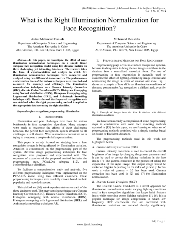 Pdf What Is The Right Illumination Normalization For Face Recognition