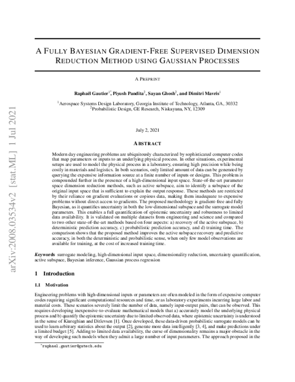 Pdf A Fully Bayesian Gradient Free Supervised Dimension Reduction Method Using Gaussian Processes