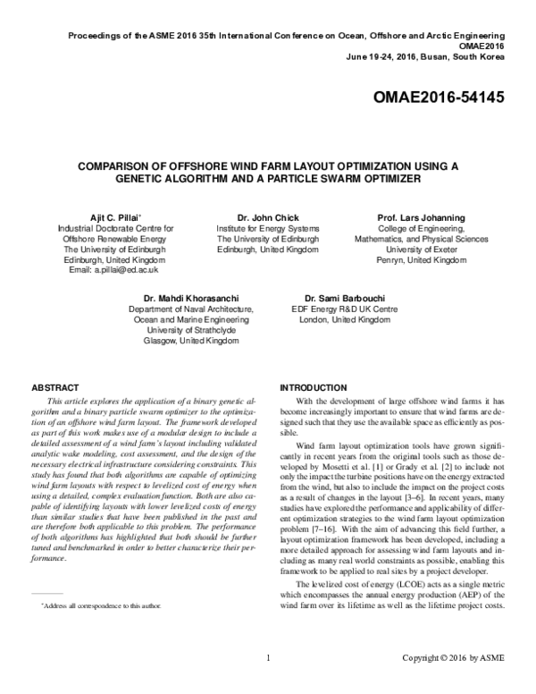 Pdf Comparison Of Offshore Wind Farm Layout Optimization Using A Genetic Algorithm And A
