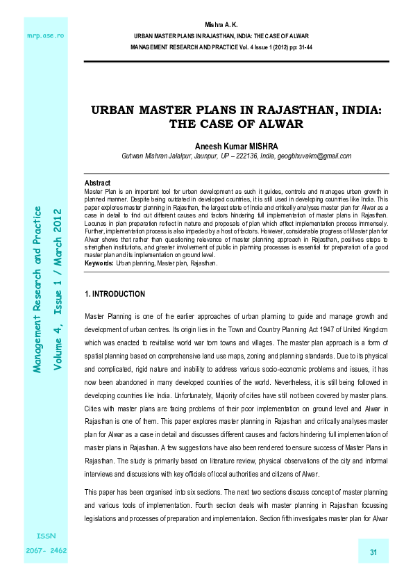 (PDF) Urban Master Plans in Rajasthan, India: The Case of Alwar