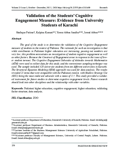 (PDF) Validation of the Students’ Cognitive Engagement Measure ...
