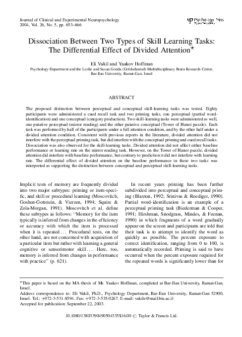 (PDF) Dissociation Between Two Types of Skill Learning Tasks: The Differential Effect of Divided ...