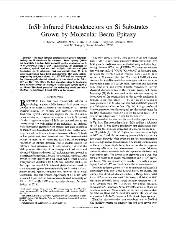 (PDF) InSb infrared photodetectors on Si substrates grown by molecular ...