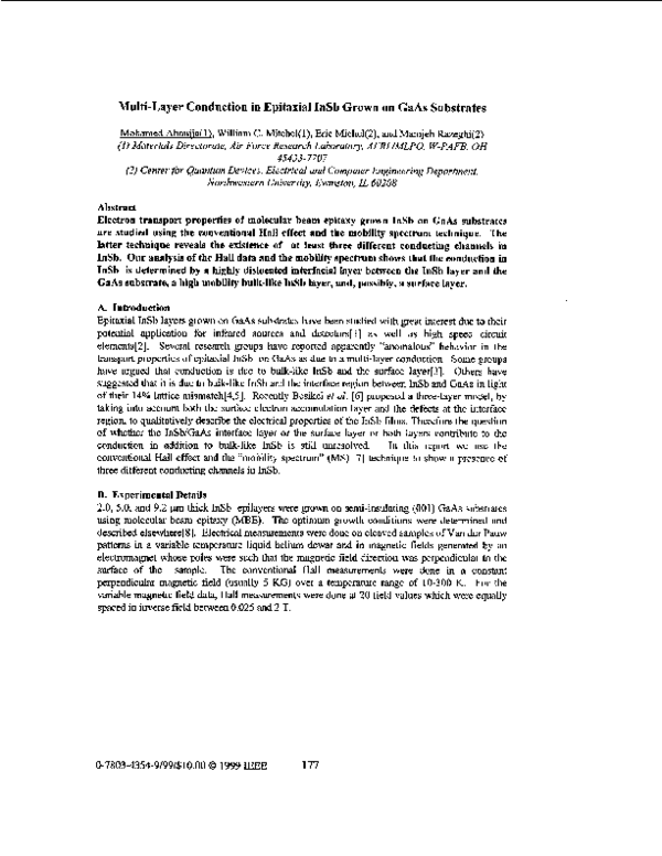 (PDF) Multi-layer conduction in epitaxial InSb grown on GaAs substrates