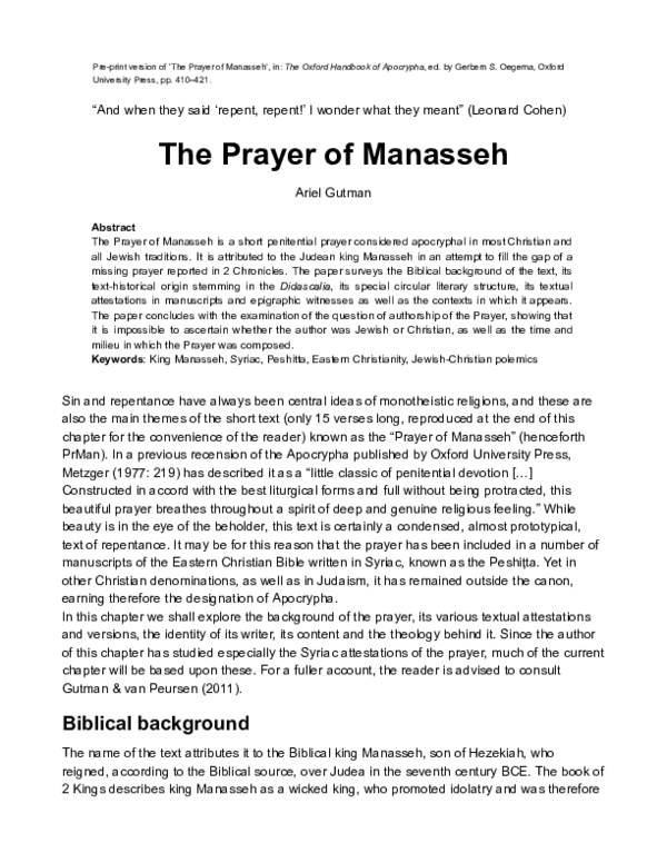 (PDF) The Prayer of Manasseh