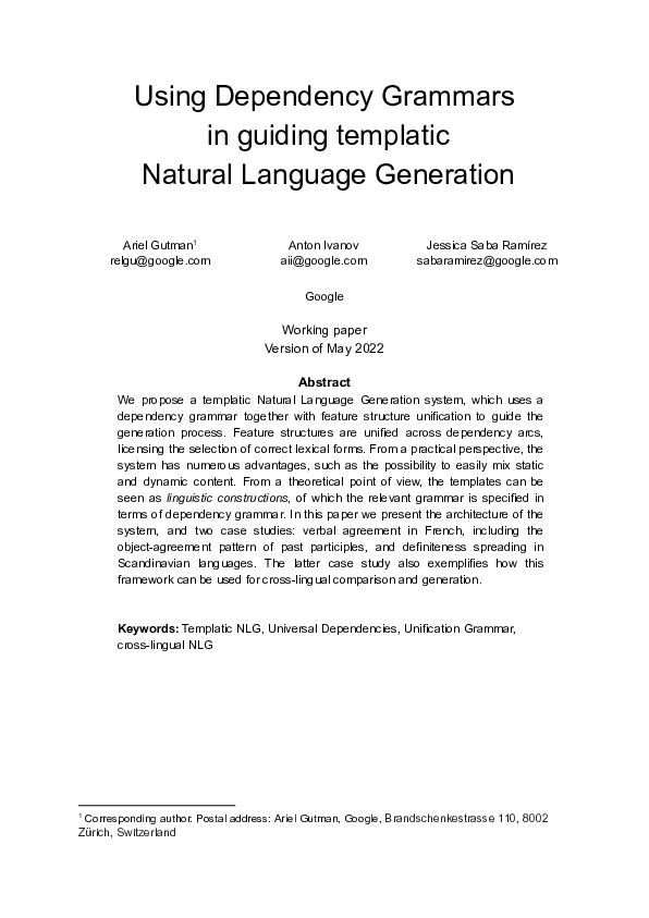 (PDF) Using Dependency Grammars in guiding templatic Natural Language ...