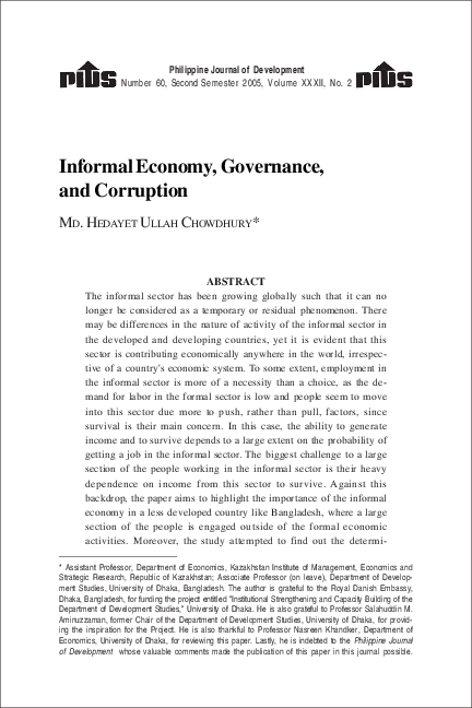 (PDF) Informal Economy, Governance, and Corruption