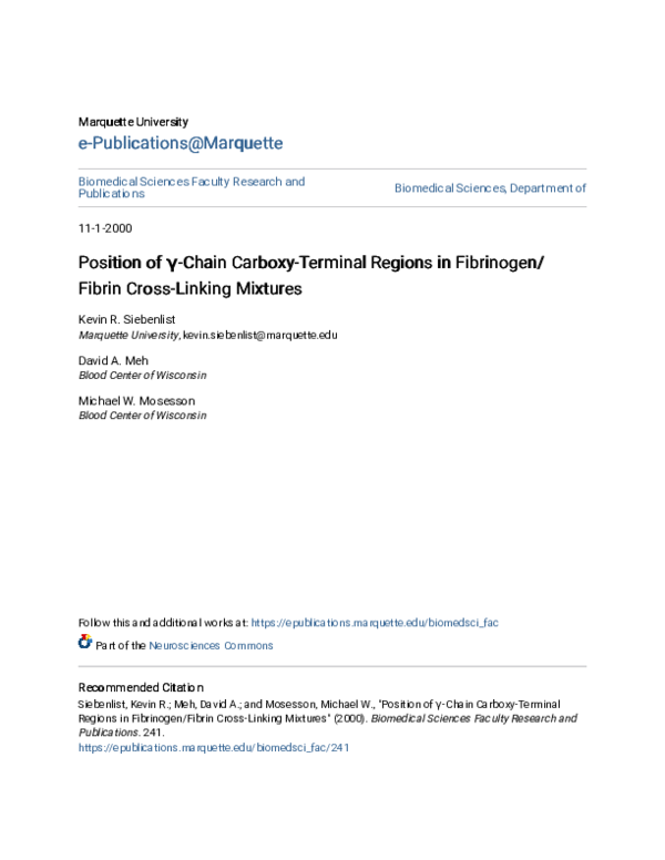(PDF) Position of γ-Chain Carboxy-Terminal Regions in Fibrinogen/Fibrin ...