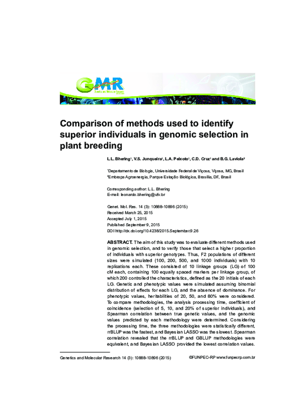 (PDF) Comparison of methods used to identify superior individuals in ...