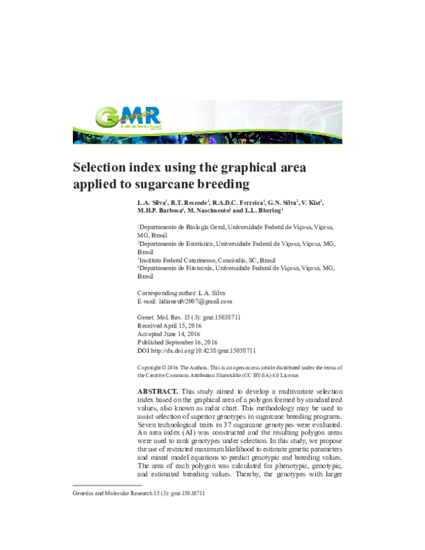 (PDF) Selection index using the graphical area applied to sugarcane ...