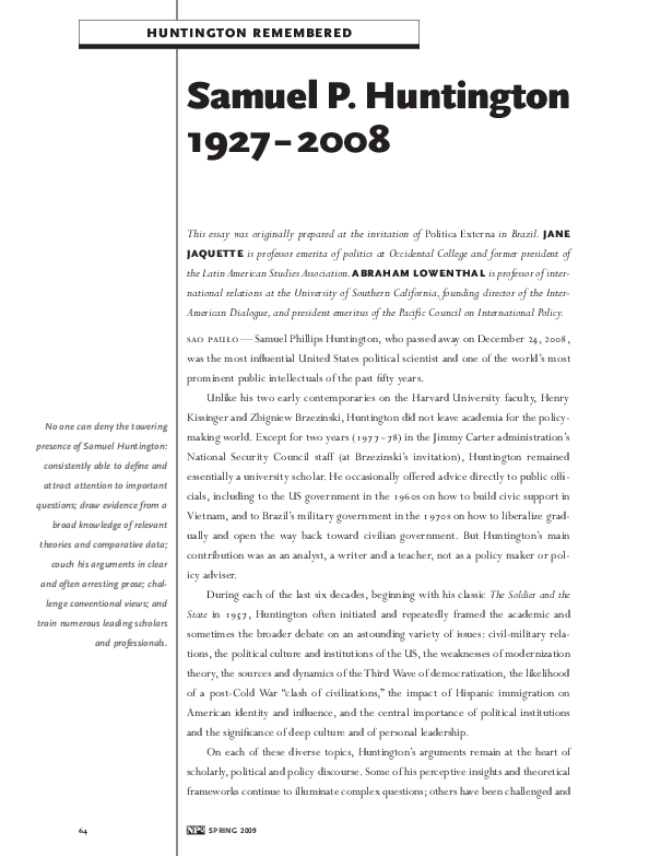 (PDF) Samuel P. Huntington 1927-2008