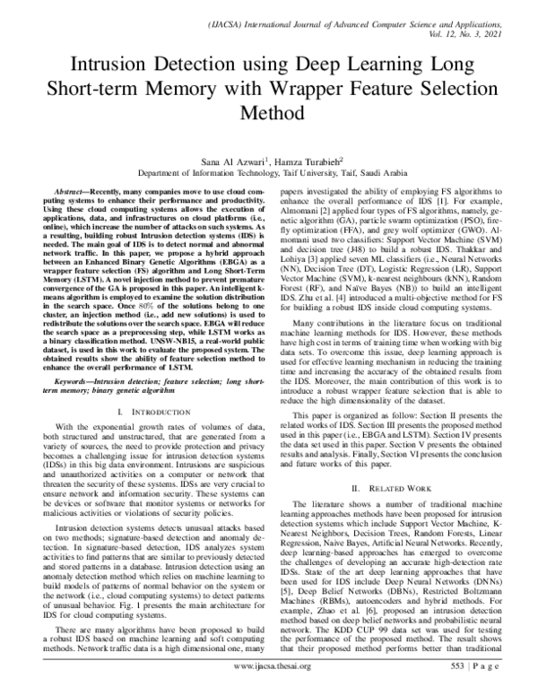 Pdf Intrusion Detection Using Deep Learning Long Short Term Memory With Wrapper Feature