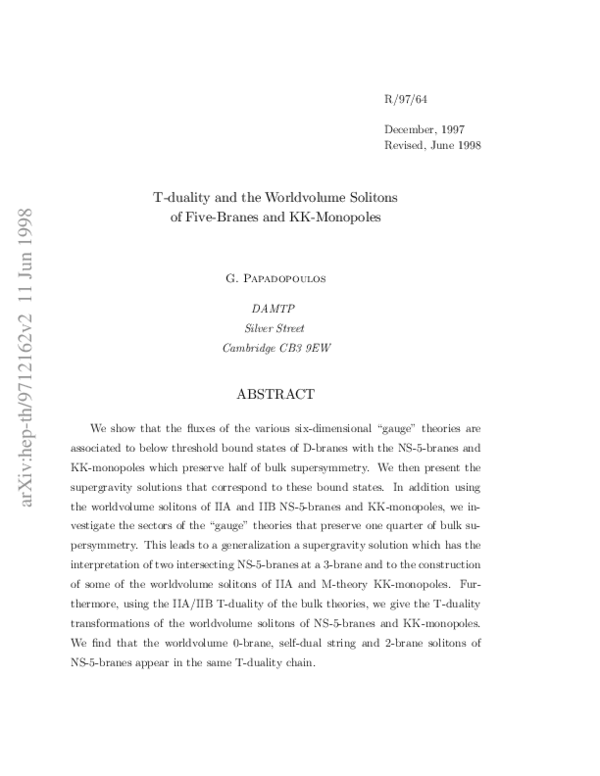 (PDF) T-duality and the worldvolume solitons of five-branes and KK ...