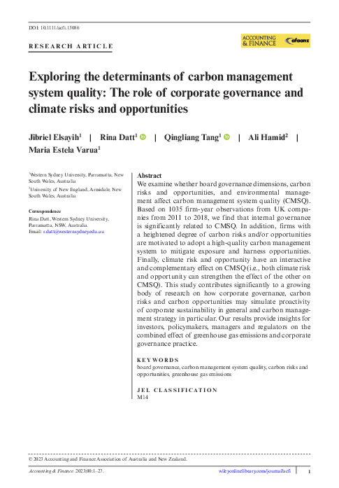 (PDF) Exploring the determinants of carbon management system quality ...
