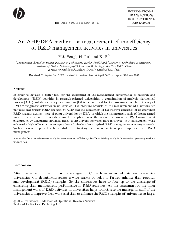 (PDF) An AHP/DEA method for measurement of the efficiency of R&D ...