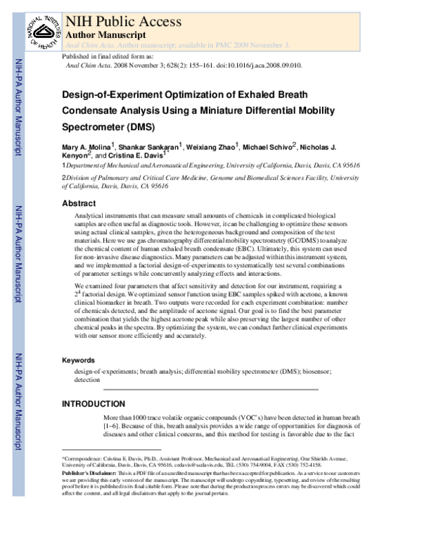 (PDF) Design-of-experiment optimization of exhaled breath condensate ...