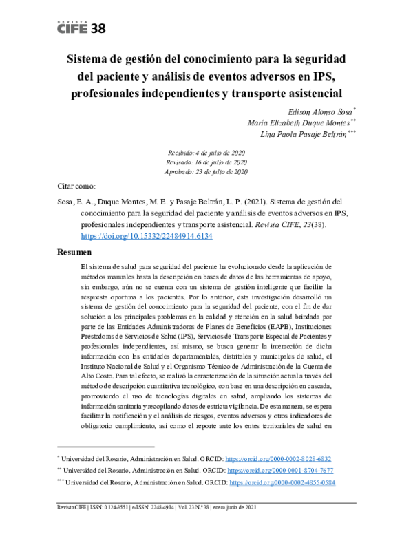 (PDF) Sistema de Gestión del Conocimiento para la seguridad del paciente y análisis de eventos ...