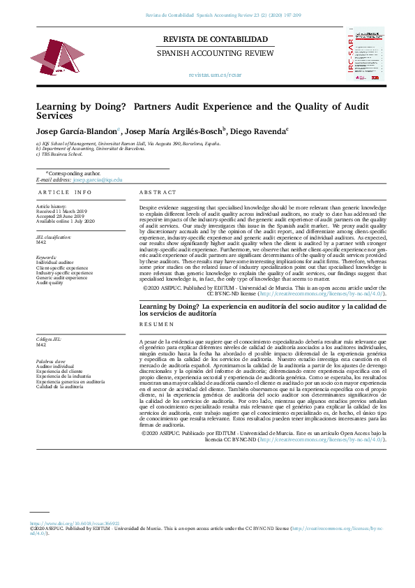 (PDF) Learning by Doing? Partners Audit Experience and the Quality of ...