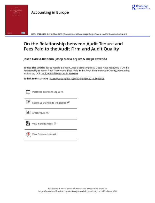 (PDF) On the Relationship between Audit Tenure and Fees Paid to the Audit Firm and Audit Quality