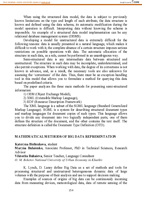 (PDF) Mathematical Methods of Big Data Representation