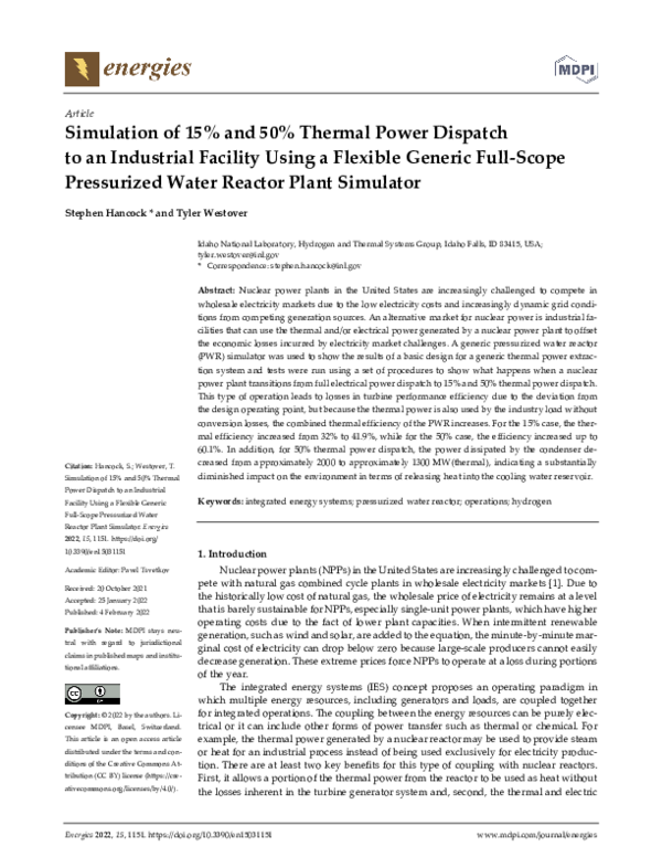 (PDF) Simulation of 15% and 50% Thermal Power Dispatch to an Industrial ...
