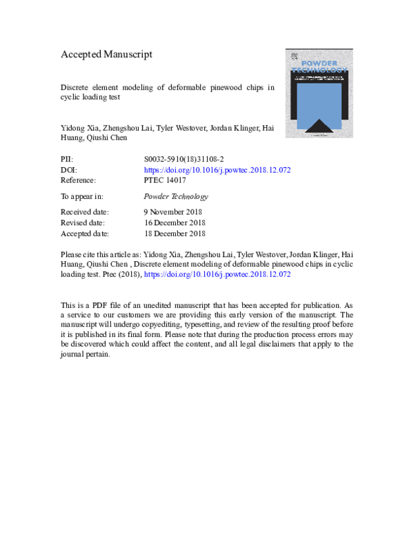Pdf Discrete Element Modeling Of Deformable Pinewood Chips In Cyclic Loading Test Tyler 5770