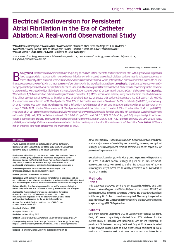 (PDF) Electrical Cardioversion for Persistent Atrial Fibrillation in ...