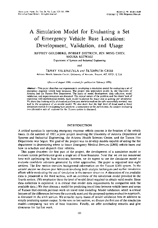 (PDF) A simulation model for evaluating a set of emergency vehicle base locations: Development ...