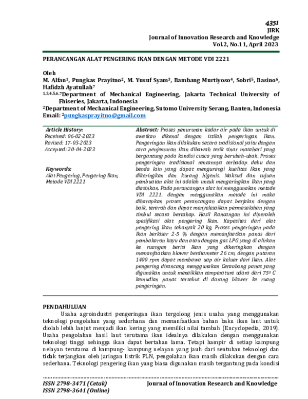(PDF) Perancangan Alat Pengering Ikan Dengan Metode Vdi 2221