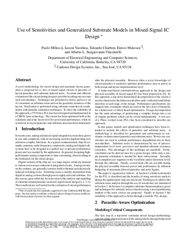 (PDF) Use of sensitivities and generalized substrate models in mixed-signal IC design
