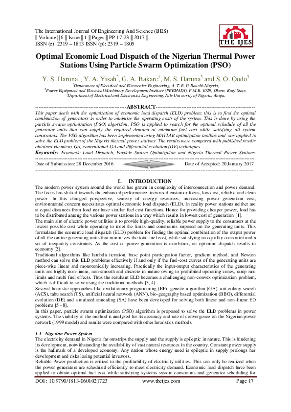 (PDF) Optimal Economic Load Dispatch of the Nigerian Thermal Power ...