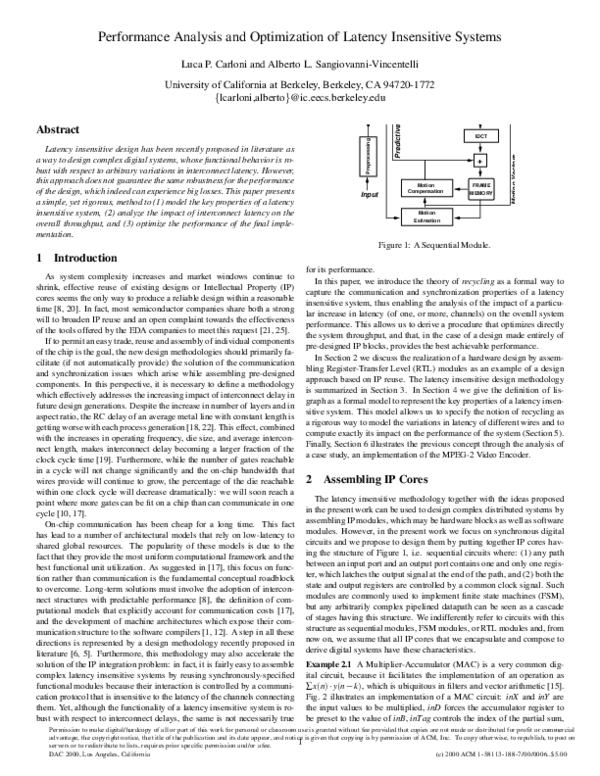 (PDF) Performance analysis and optimization of latency insensitive systems