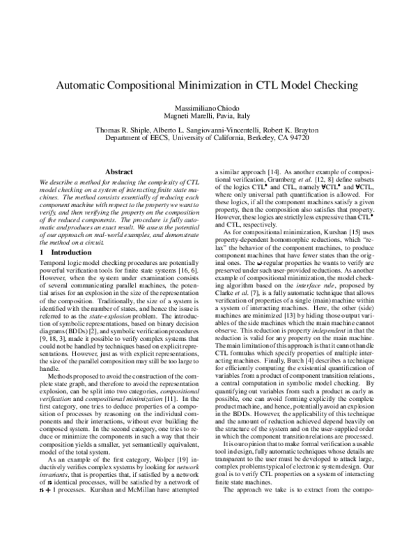 Pdf Automatic Compositional Minimization In Ctl Model Checking Prof Alberto L Sangiovanni