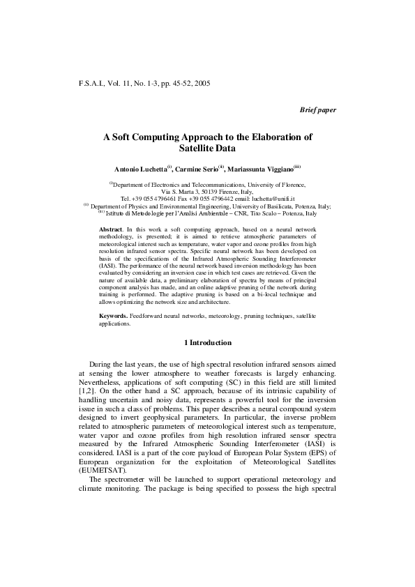 (PDF) A Soft Computing Approach to the Elaboration of Satellite Data