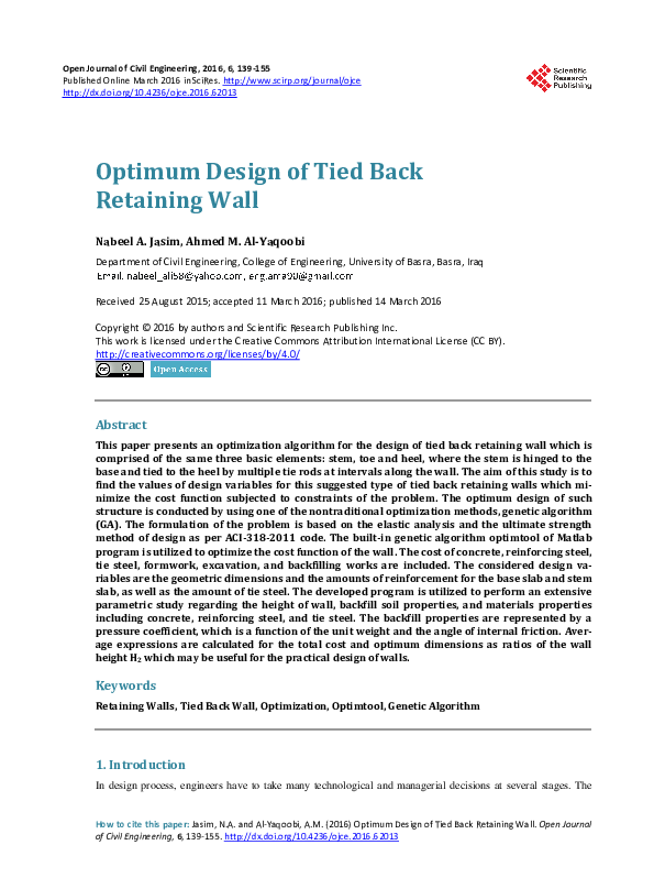 (PDF) Optimum Design of Tied Back Retaining Wall