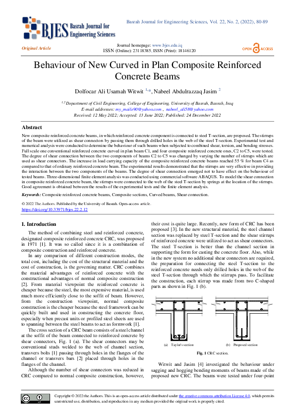 (PDF) Behaviour of New Curved in Plan Composite Reinforced Concrete Beams