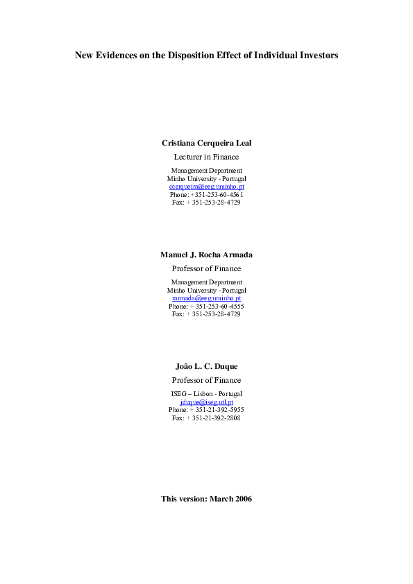 (PDF) New Evidences on the Disposition Effect of Individual Investors