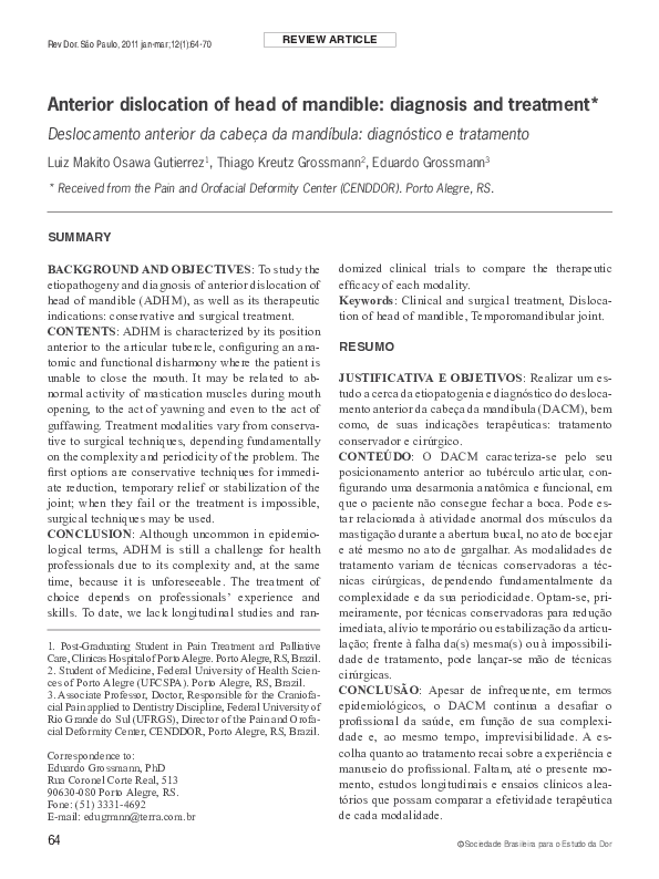 (PDF) Anterior dislocation of head of mandible: diagnosis and treatment ...