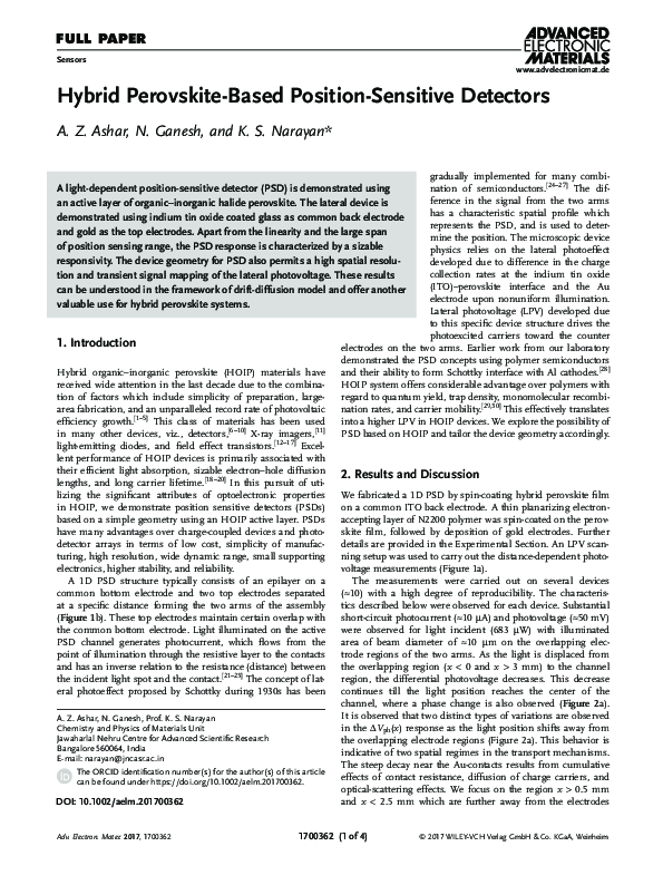 (PDF) Hybrid Perovskite-Based Position-Sensitive Detectors