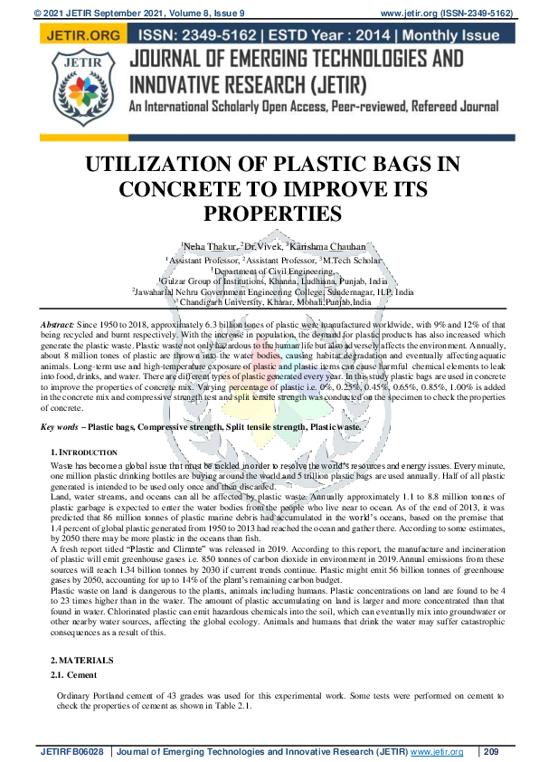 (PDF) Utilization of Plastic Bags in Concrete to Improve Its Properties