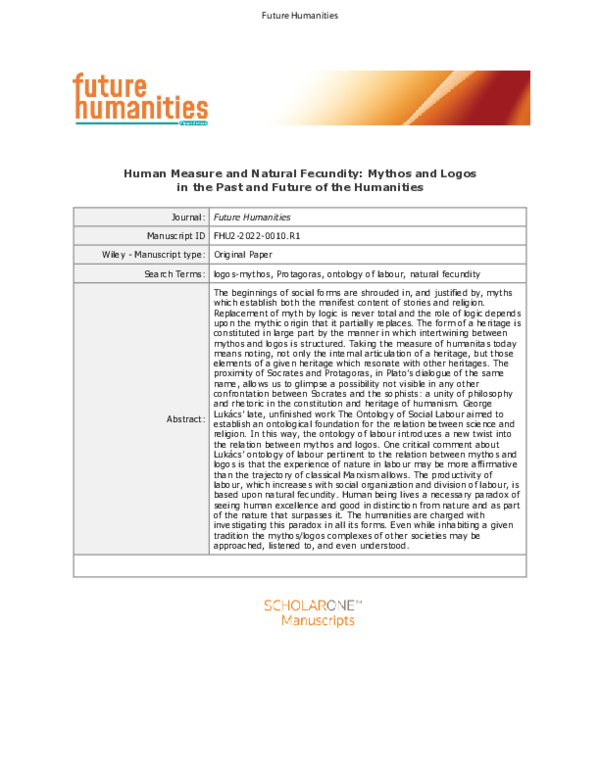 (PDF) Human Measure and Natural Fecundity: Mythos and Logos in the Past ...